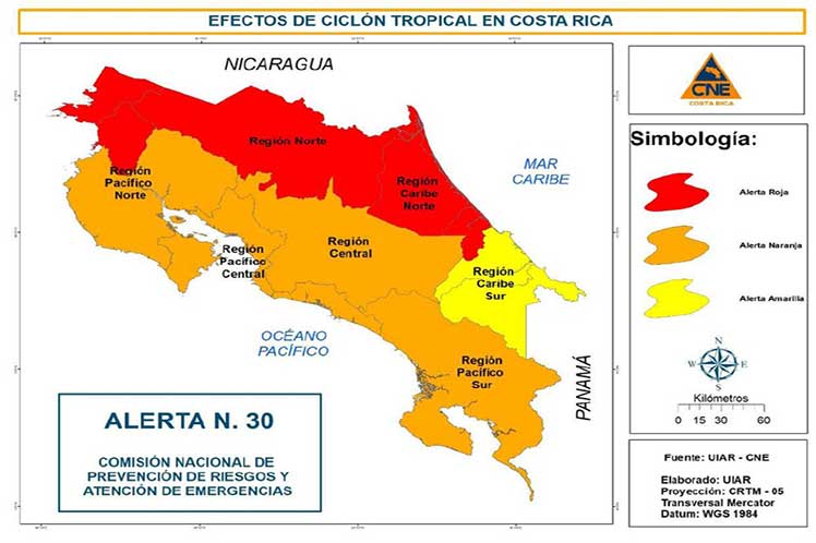 En alerta roja 12 regiones de Costa Rica por paso de tormenta tropical ...